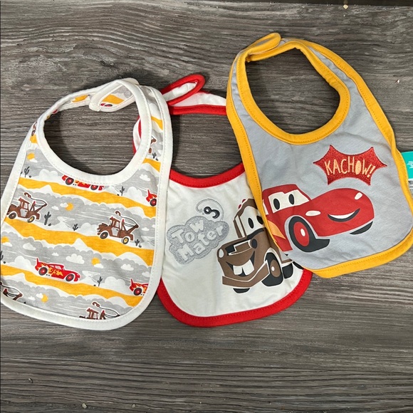 Disney | Other | Disney Carthemed Bib Set Red Yellow And Gray | Poshmark